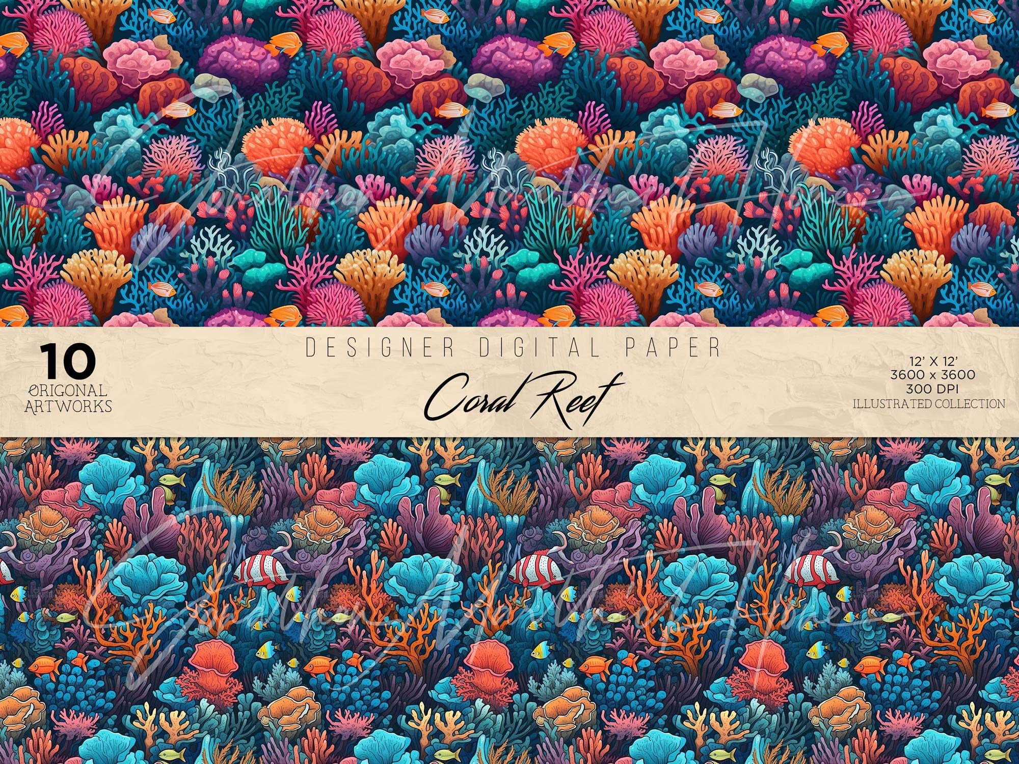 Coral Reef 10 Seamless Patterns Digital Paper Illustrated Coral ...