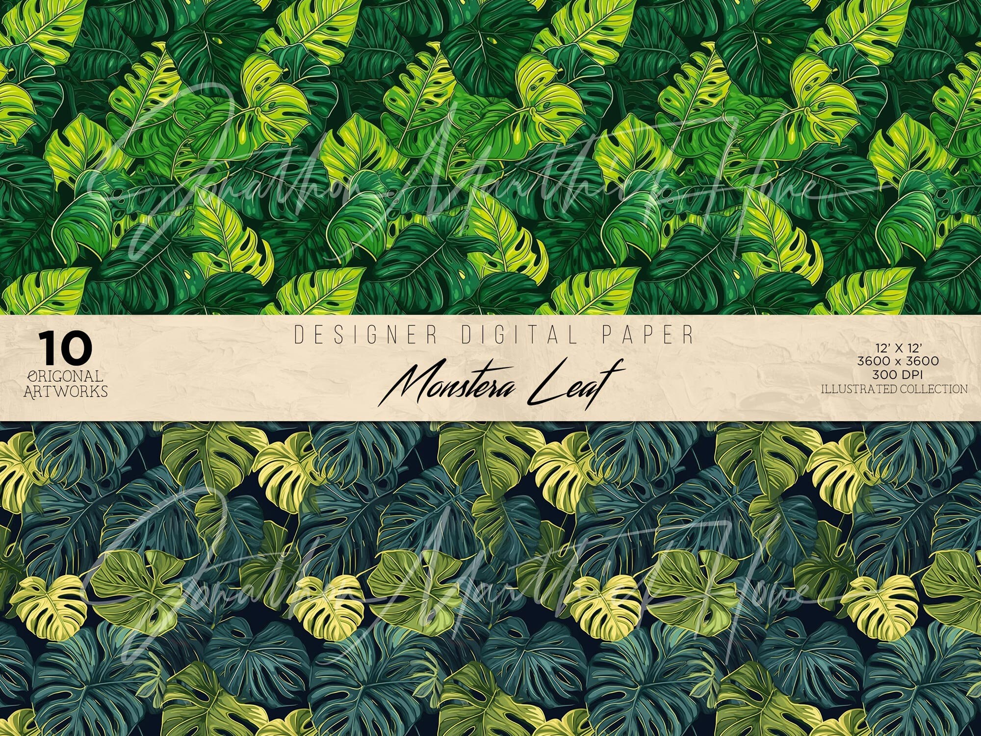 Monstera Leaf 10 Seamless Patterns Digital Paper Monstera Leaf Design ...
