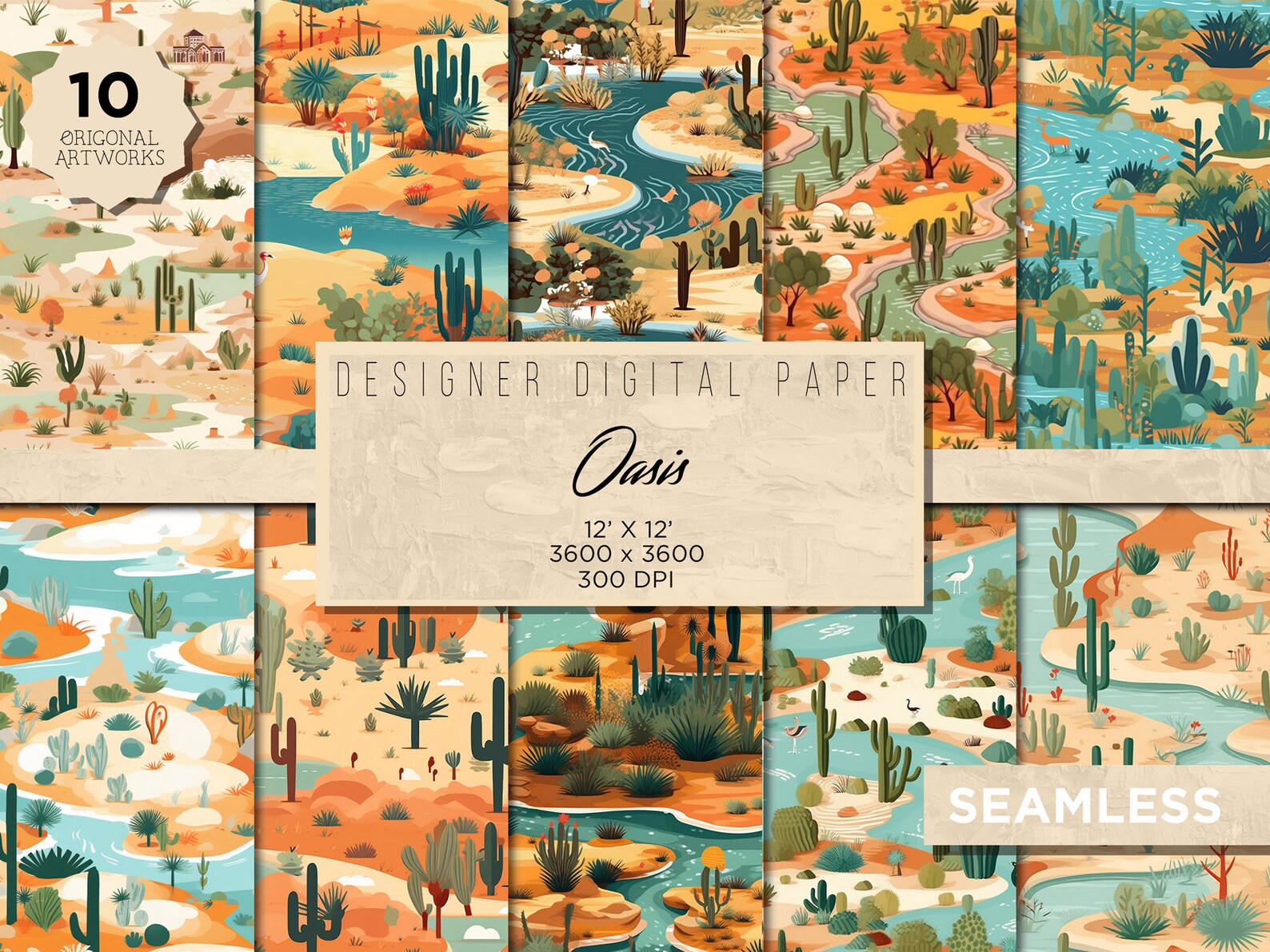 Desert Oasis | 10 Seamless Patterns Digital Paper Desert Oasis Art ...