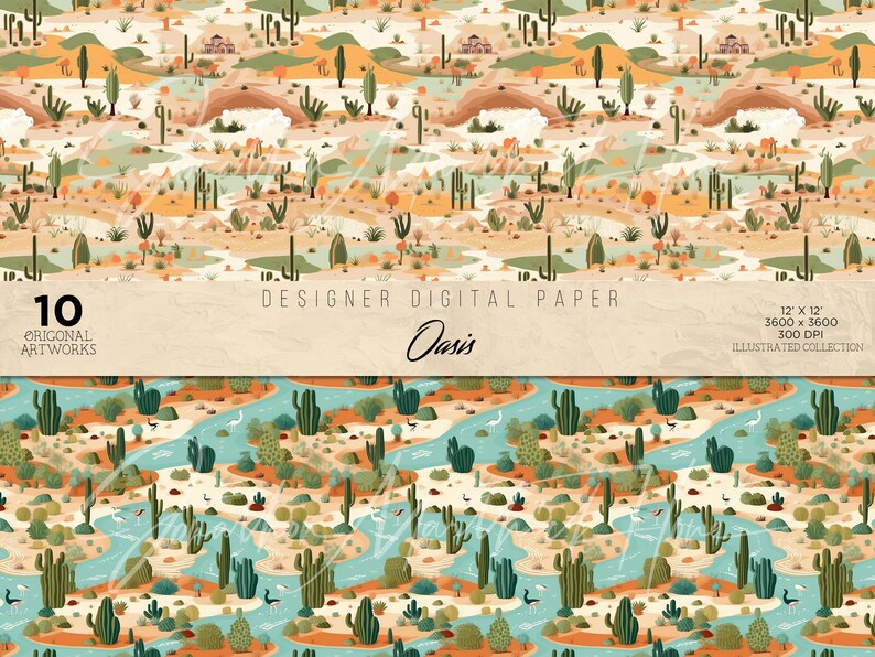 Desert Oasis | 10 Seamless Patterns Digital Paper Desert Oasis Art ...