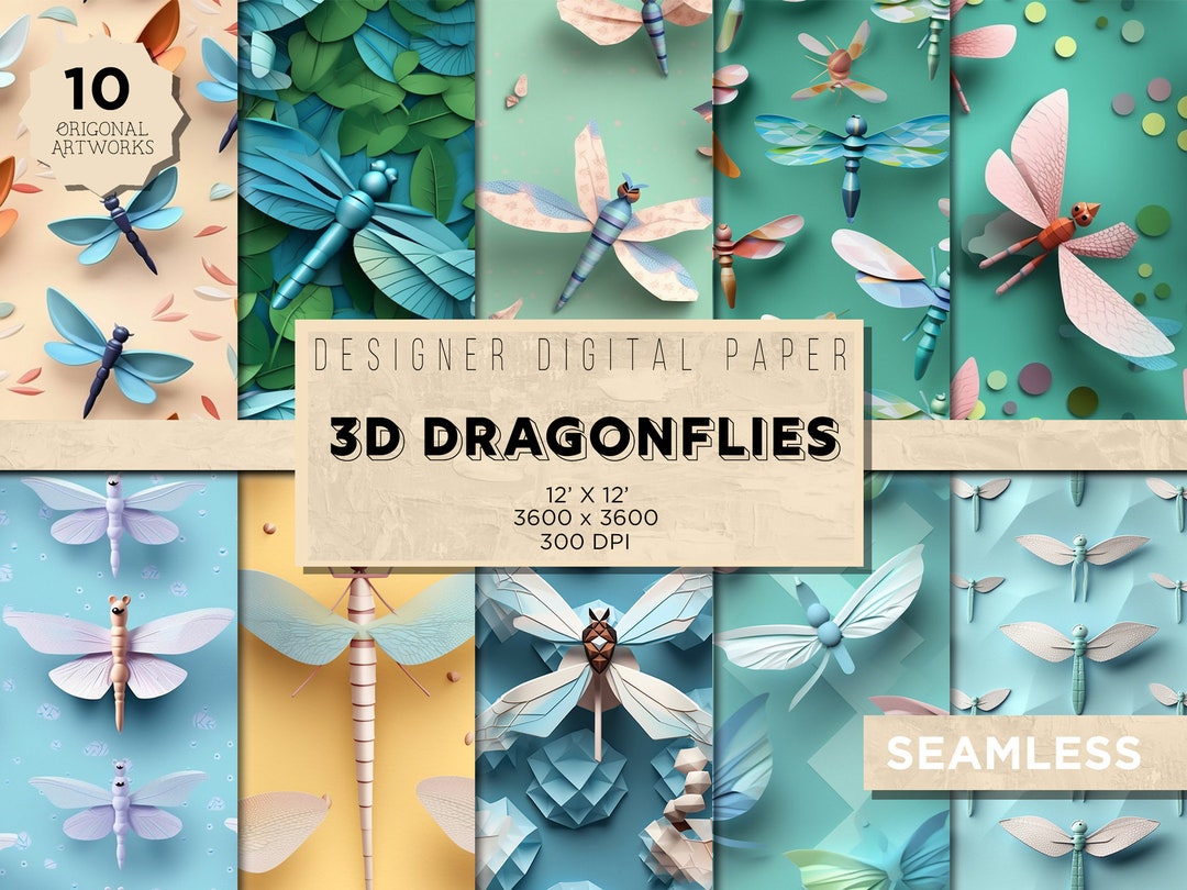 10 3D Dragonfly | Dragonfly Patterns Seamless Dragonflies Fairy Digital ...