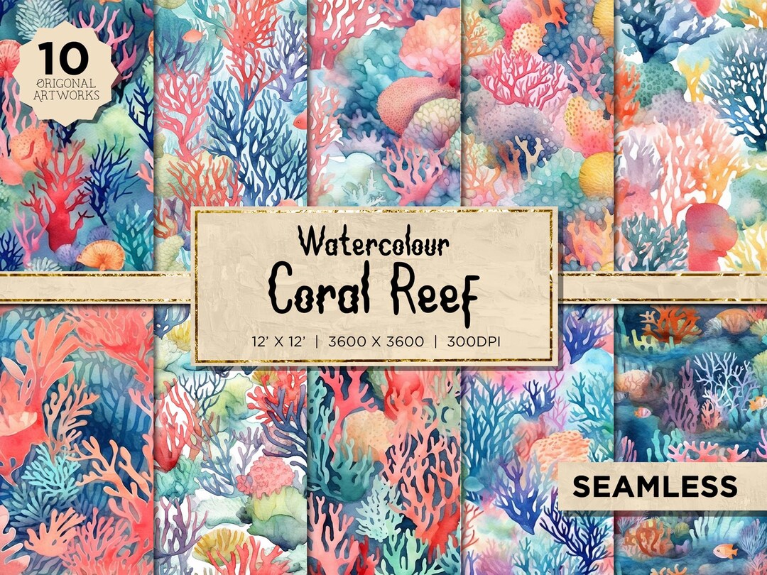 10 Watercolour Coral Reef | Coral Reef Background Coral Reef Pattern ...