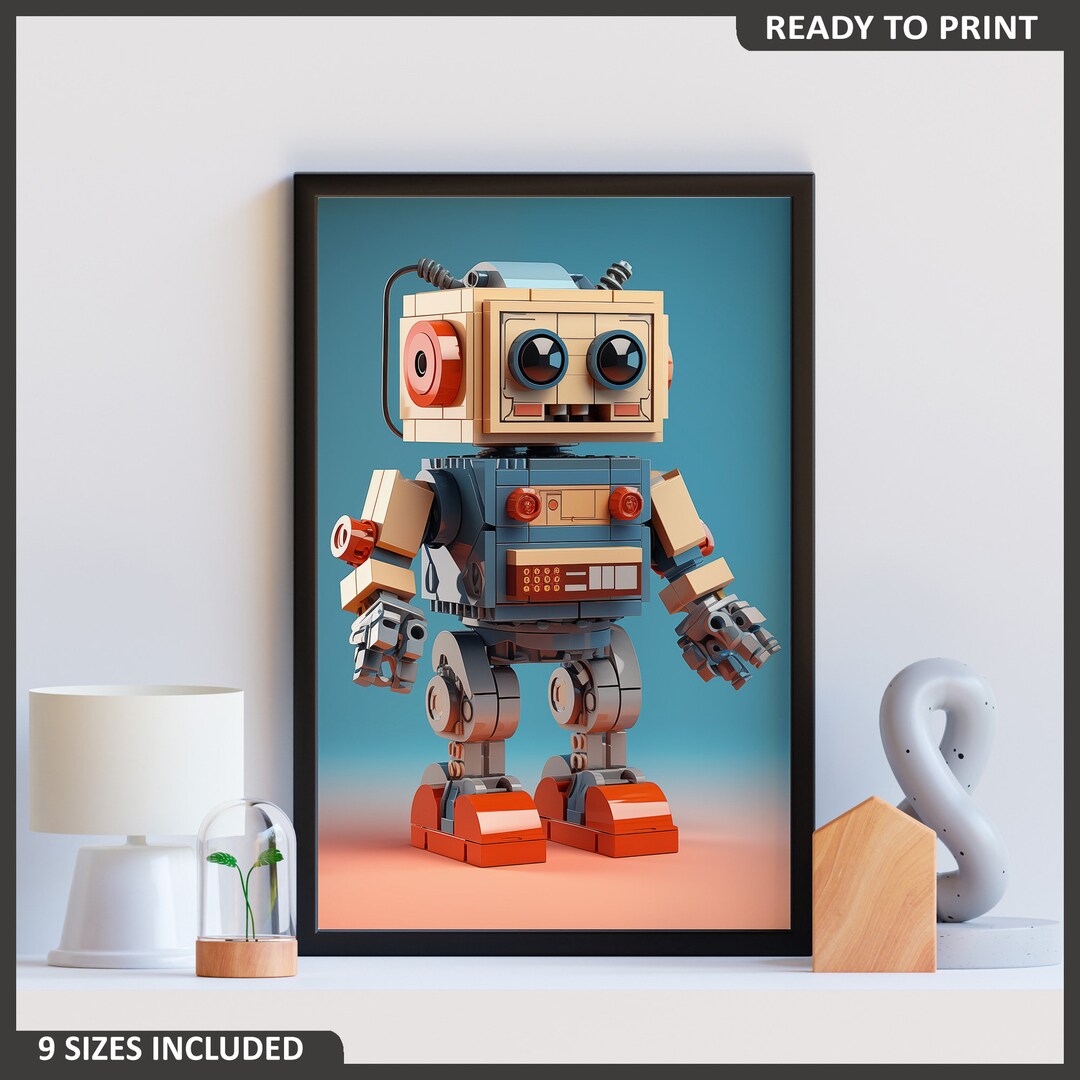 Robot Wall Art | Building Block Robot Gift Building Block Cute Robot ...