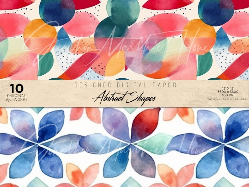 Watercolour Shapes | 10 Seamless Watercolour Digital Paper Repeating ...
