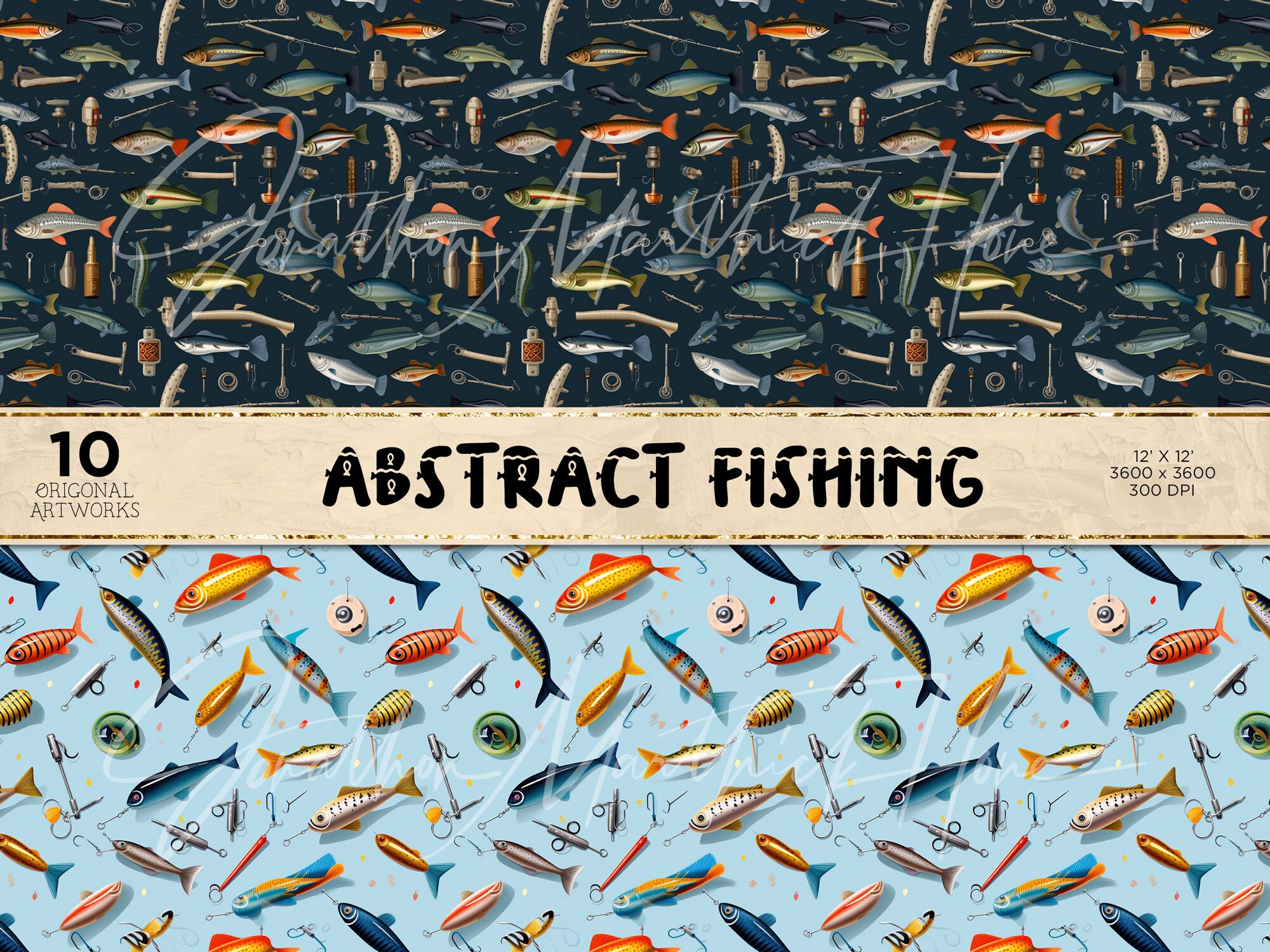 10 Abstract Fishing Theme | Fishing Seamless Fishing Digital Paper ...
