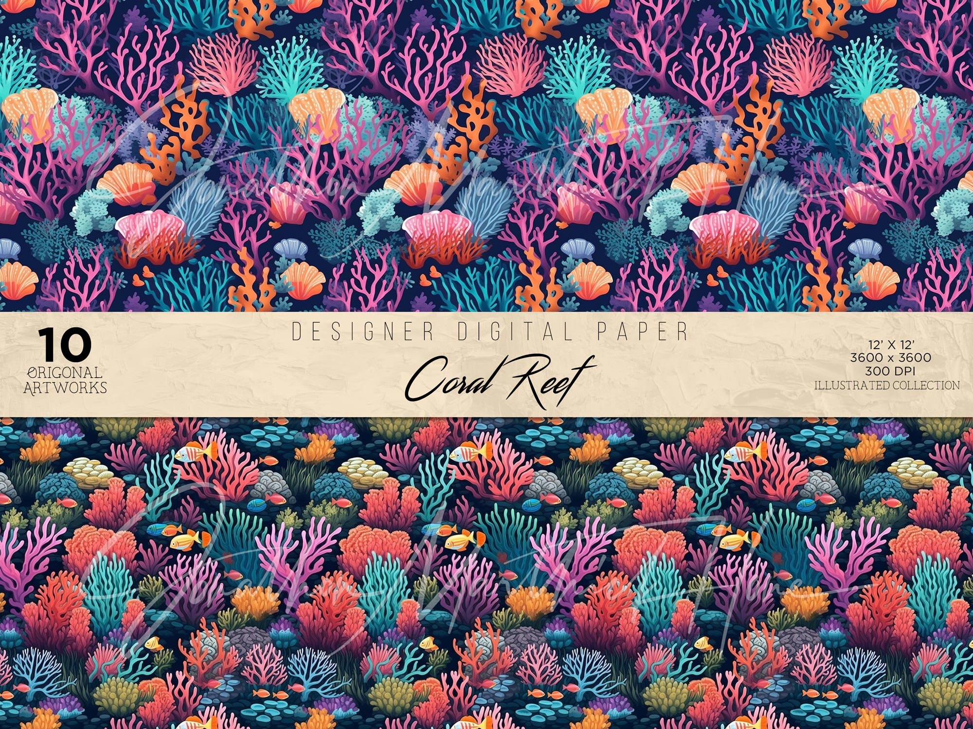 Coral Reef 10 Seamless Patterns Digital Paper Illustrated Coral ...