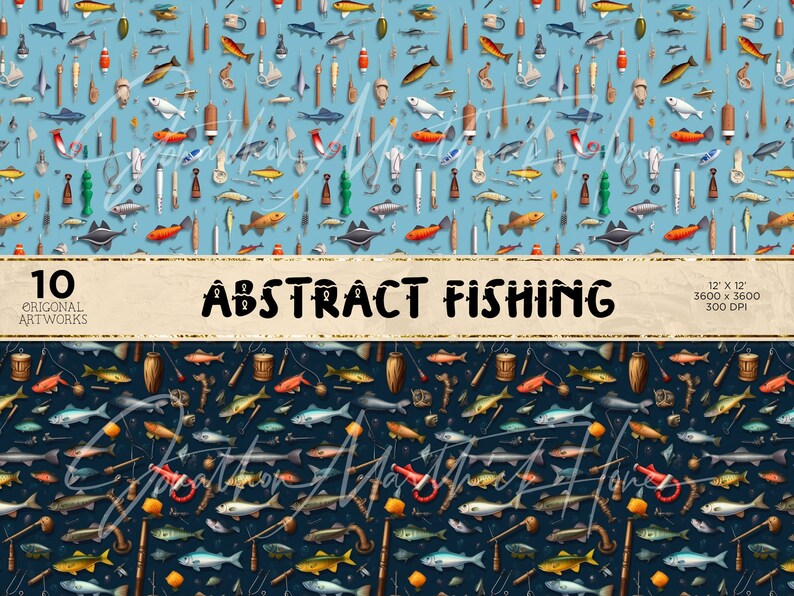 10 Abstract Fishing Theme | Fishing Seamless Fishing Digital Paper ...