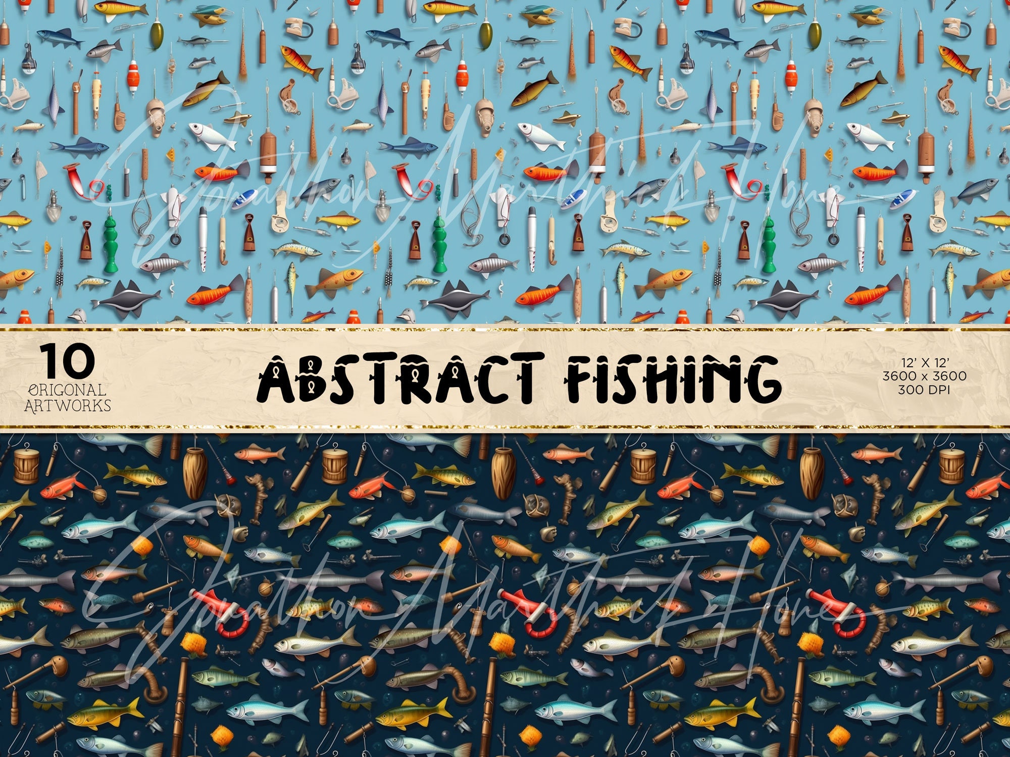 10 Abstract Fishing Theme | Fishing Seamless Fishing Digital Paper ...
