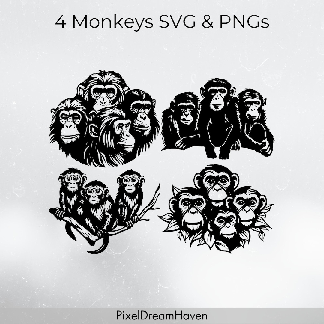 4x SVG BUNDLE Monkey Svg, Monkey Png, Monkey Clip Art, Monkey Graphic ...