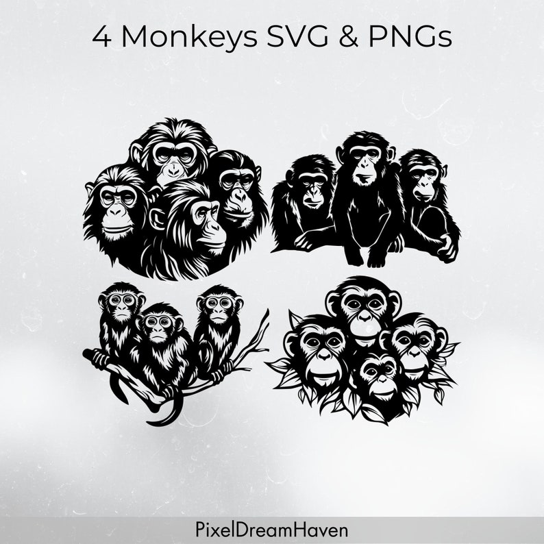 4x SVG BUNDLE Monkey Svg, Monkey Png, Monkey Clip Art, Monkey Graphic ...