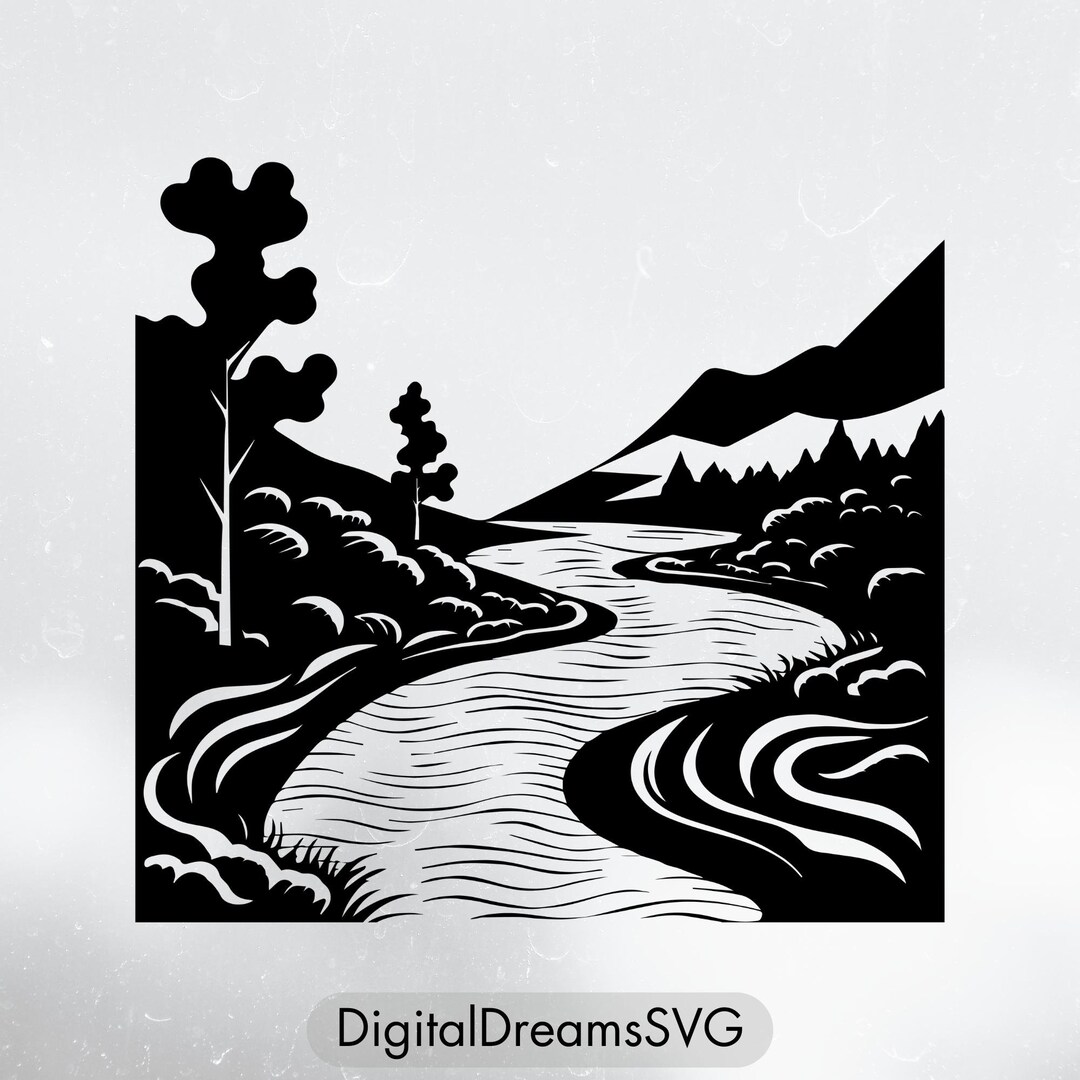 Flowing River Svg File, River Transparent Png, Black Svg Image of a ...