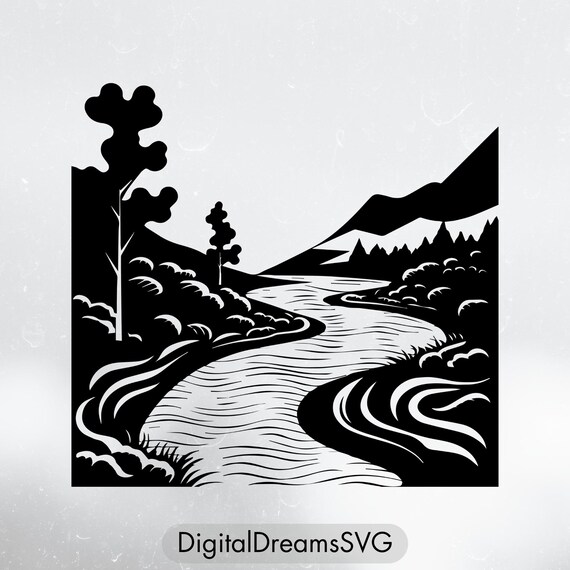 Flowing River Clipart Black And White