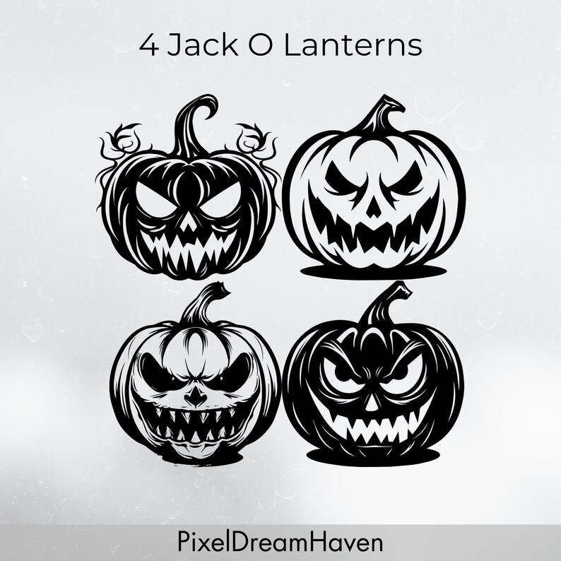 4 Jack O Lanterns SVG, Halloween PNG & SVG Files Jack O Lantern Digital ...