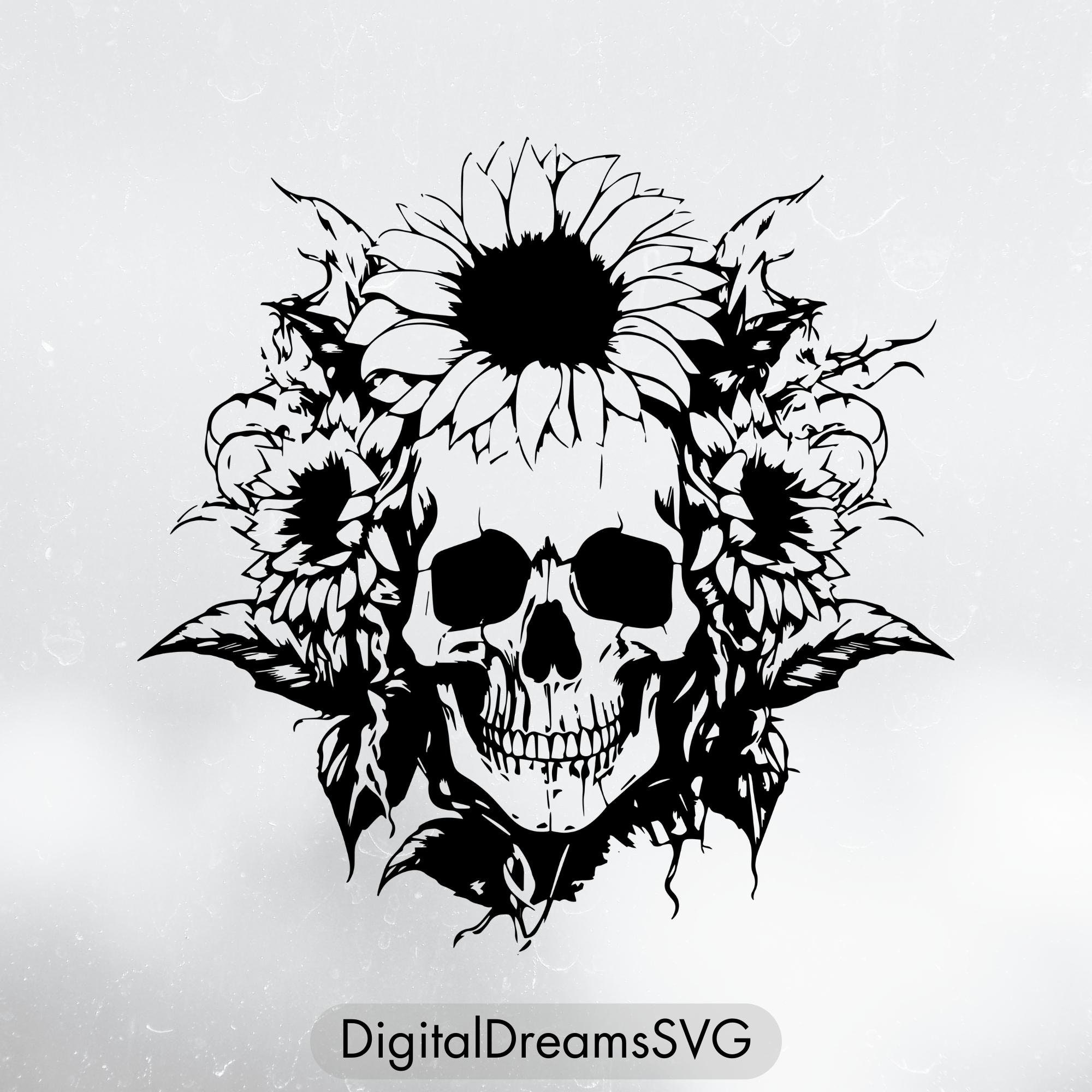 Sunflower Skull SVG, Sunflower Boho Svg, Skull Svg, Floral Svg ...