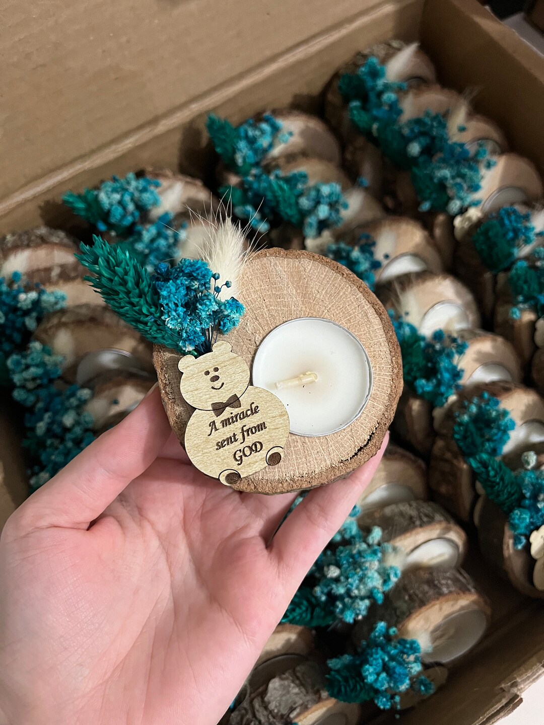Wooden Candle Holder, Log Candle, Teddy Bear Candle, Personalized ...