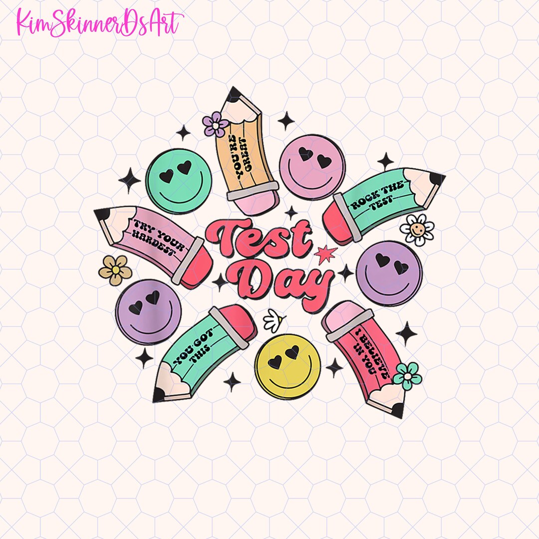 Retro Smiley Face Test Day Png, Teacher School Testing Day Png, State ...