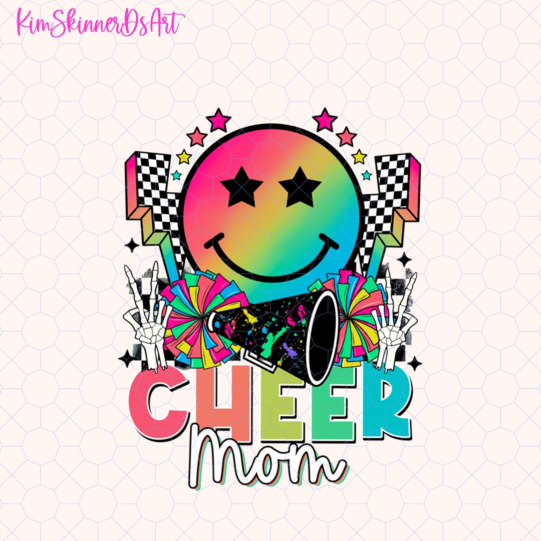 Retro Smiley Face Cheer Mom Png, Lightning Bolt Cheer Comps Png, Retro ...