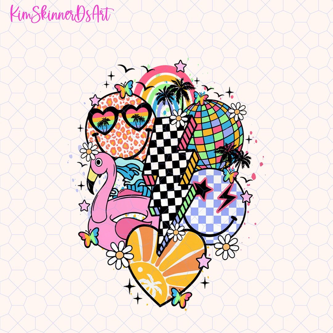 Retro Lightning Bolt Summer Life Png, Smiley Face Summer Vibes Png ...