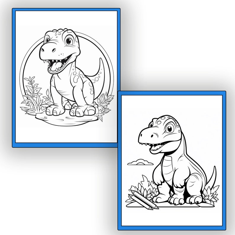 Dinosaur Coloring Book, 20 Cute Dino Pages (digital Download) - Etsy