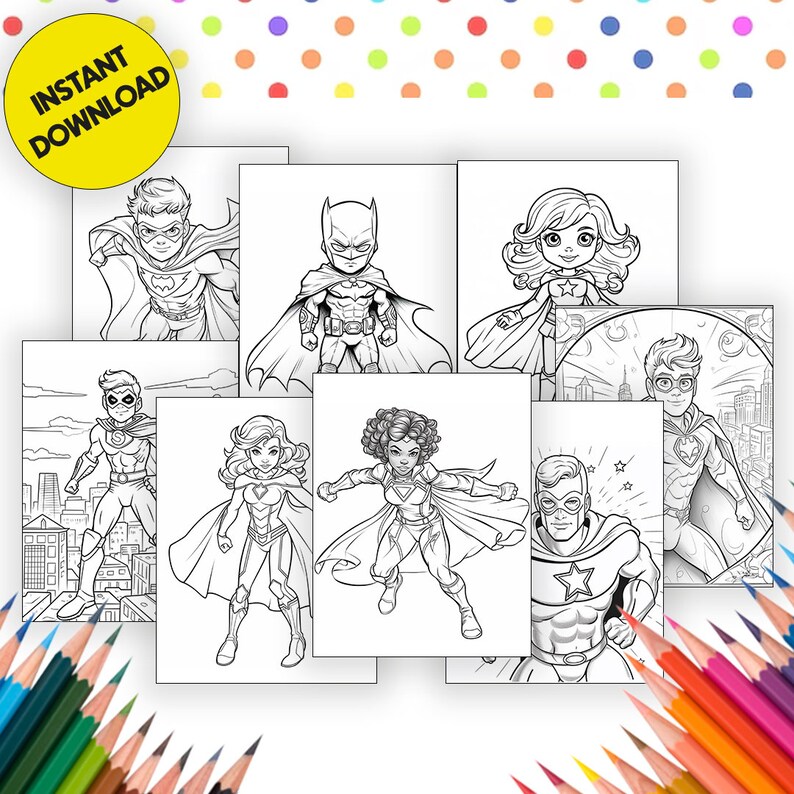 Superhero Coloring Book Printables, Kids Coloring Book, INSTANT ...