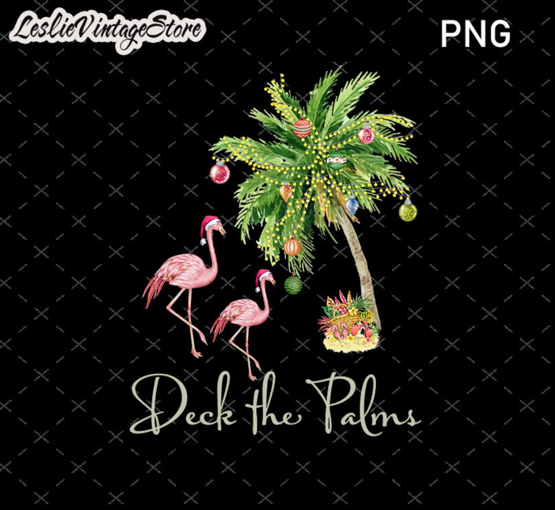 Tropical Christmas Flamingo Palm Trees PNG, Clipart for Sublimation ...