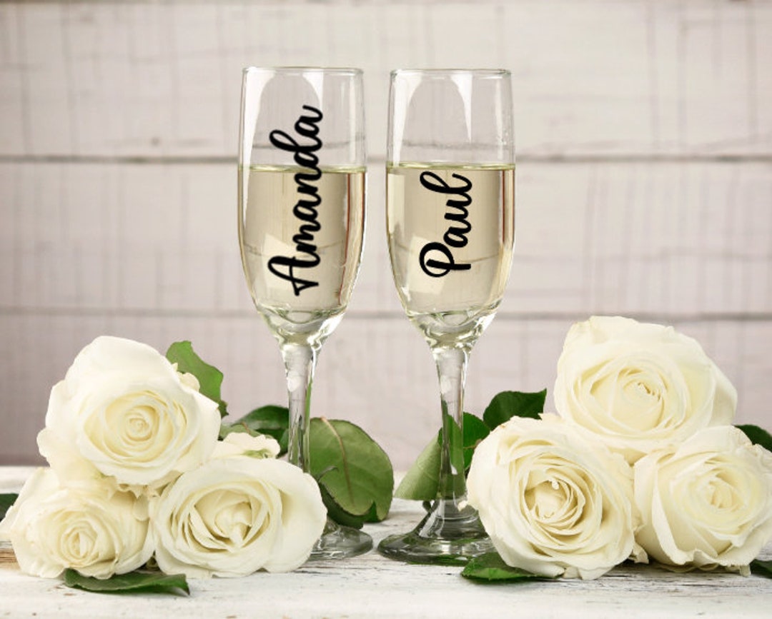 Personalised Vinyl Decal Names Champagne Glasses Wine Glasses Party ...
