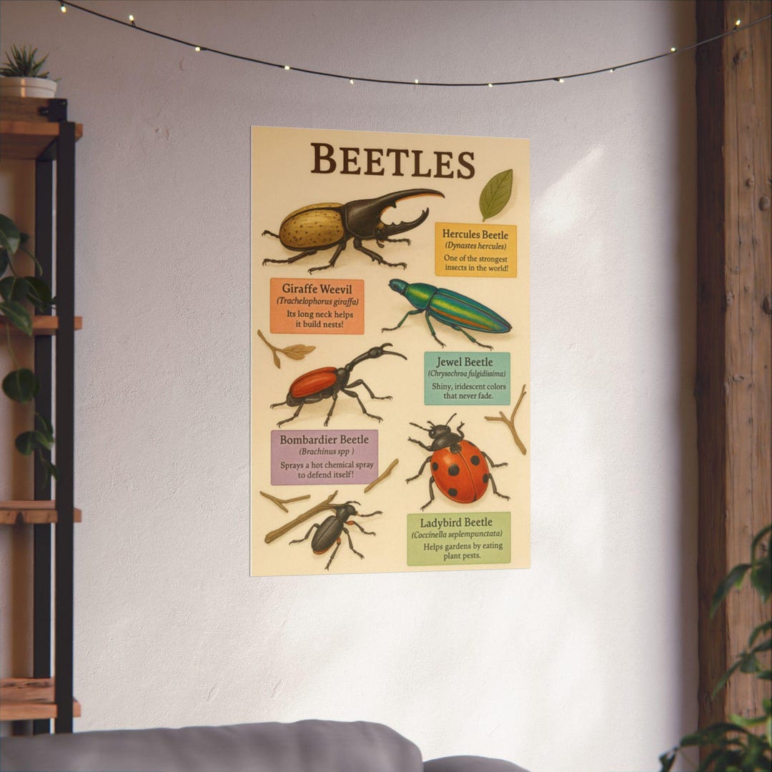 Insect Identification Wall Art, Vintage Beetle Posters, Educational ...
