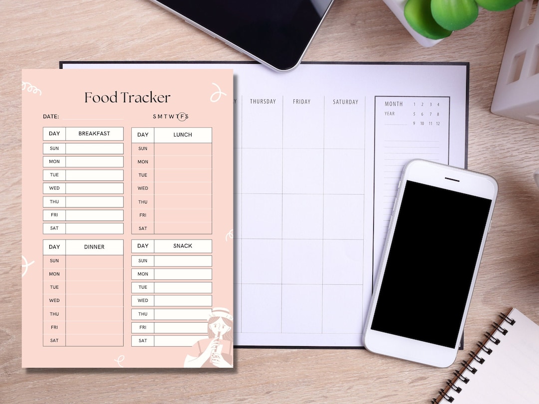 Food Tracker Planner Design Printable and Downloadable Digital Product ...