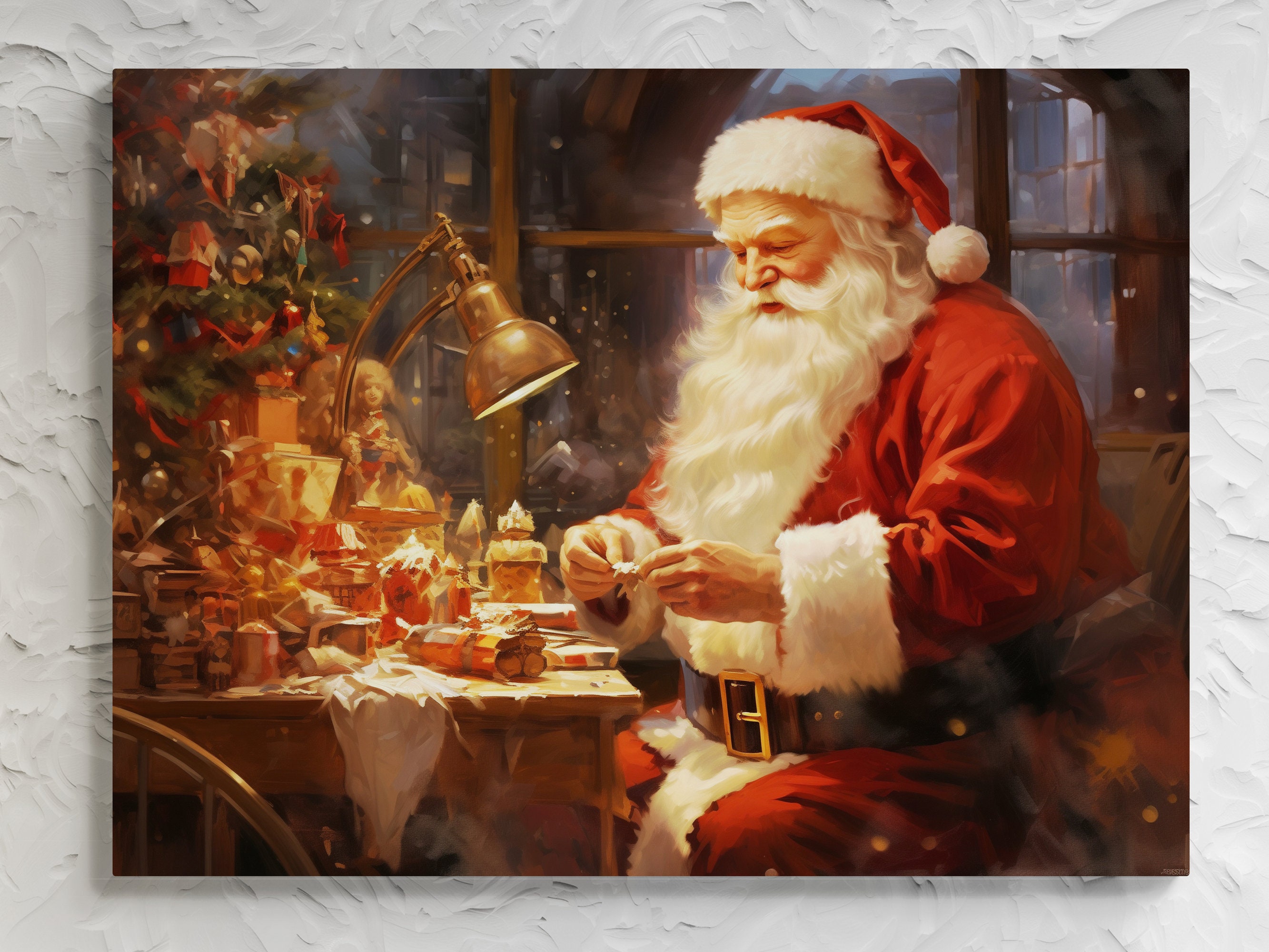 Enchantment in the Workshop Santa Claus at Work, Festive Christmas Oil ...