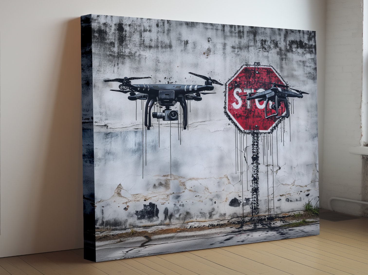 2 Drones Banksy Artwork, Framed Wall Art, Office Decor, Street Art ...