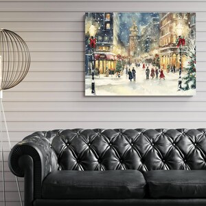 Victorian Christmas Village Print | Snowy Town Square Wall Art ...