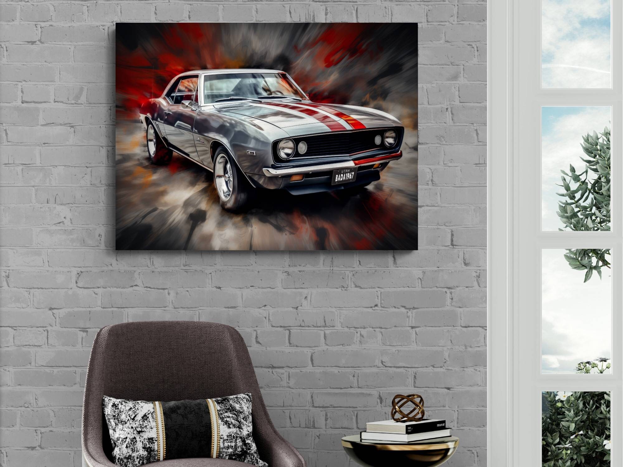 1967 Chevrolet Camaro Silver and Red Canvas Print | Vintage Auto Wall ...