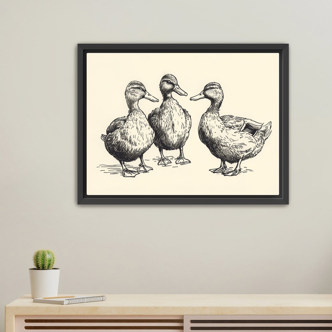 DUCK DRAWING Charming Trio Sketch Print - Duck Drawing Ink Sketch ...