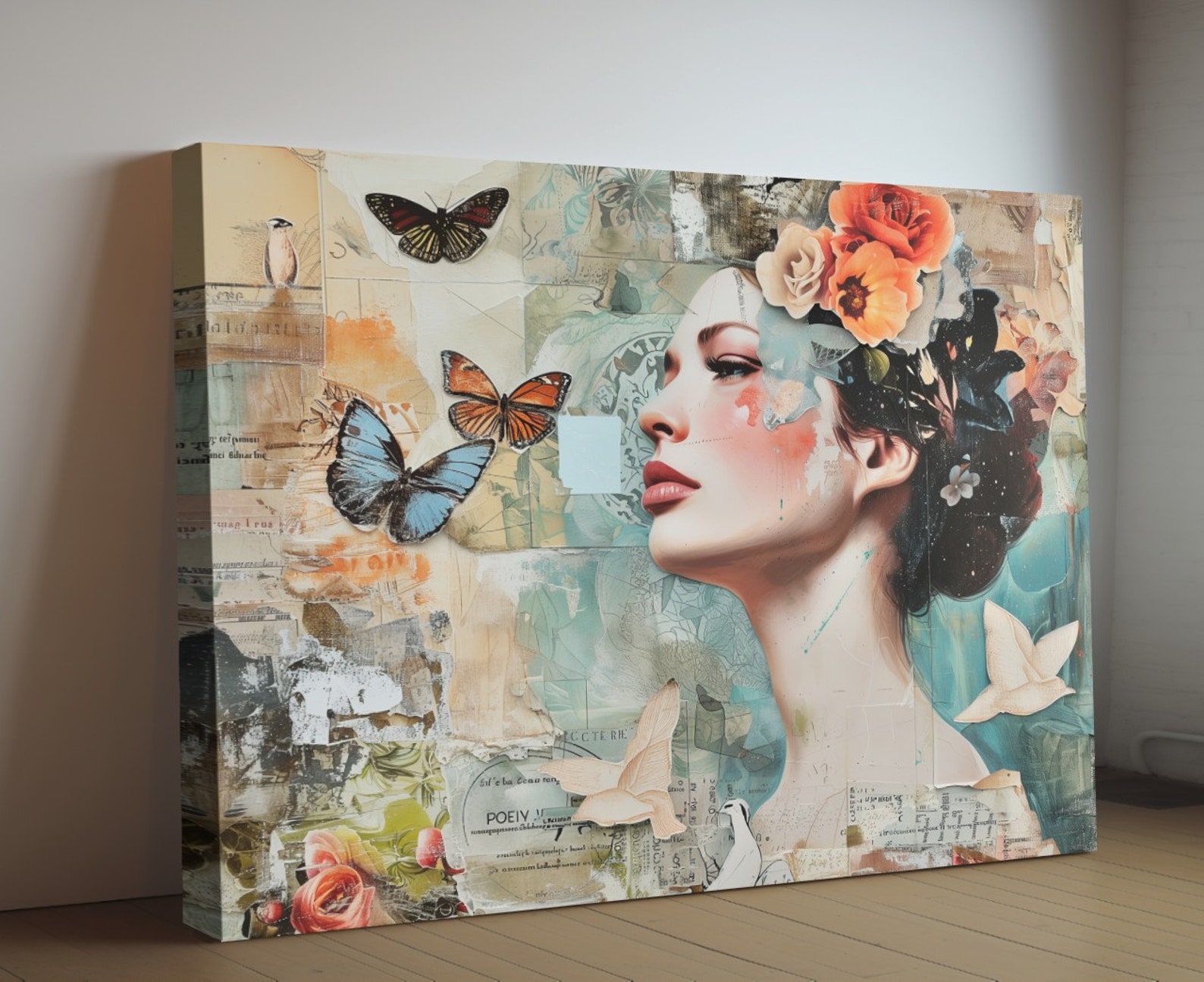 Whispers of Nature's Muse Canvas Print Floral and Butterfly Portrait ...