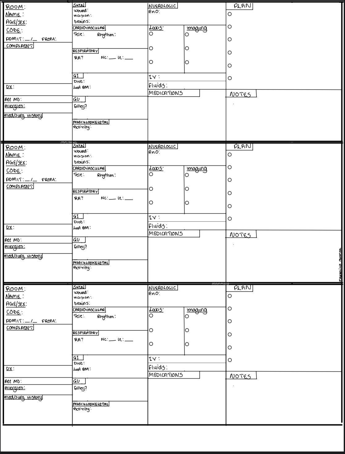 3 Patient Nursing Report Sheet for Medsurg/medtele - Etsy
