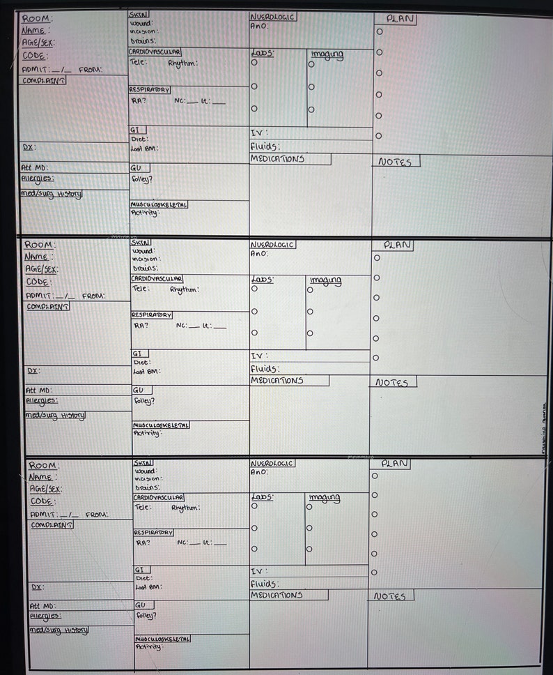 3 Patient Nursing Report Sheet for Medsurg/medtele - Etsy
