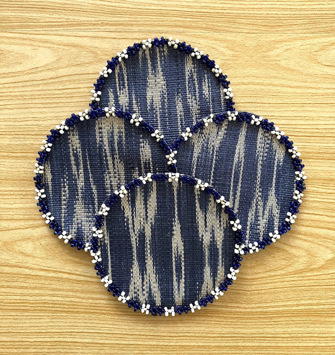 Set of 4 Abaca Coasters, Handwoven Beaded Coasters, Ikat Coasters ...