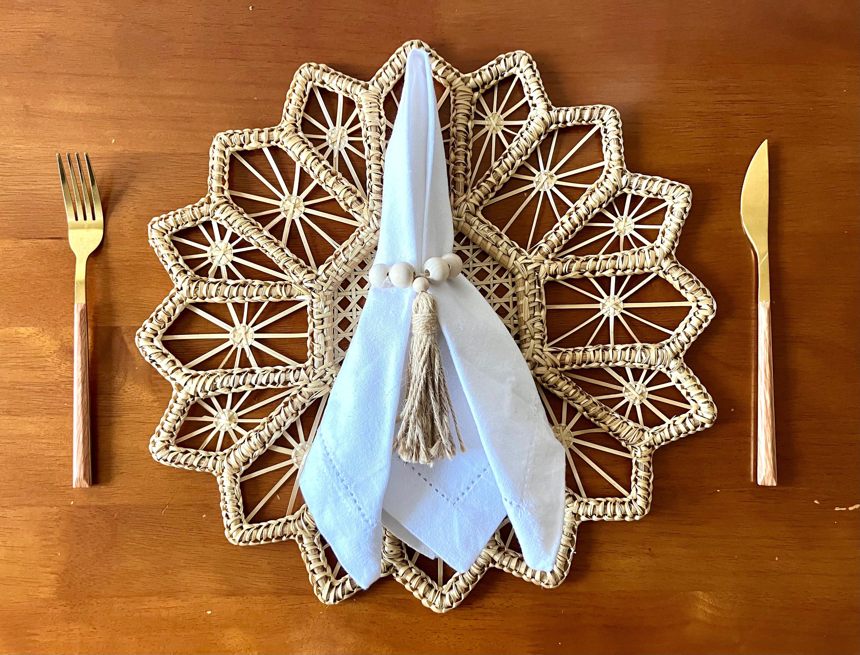 Set of 4 Rattan Placemat, Sun Flower Design, Wicker Placemat, Plate ...