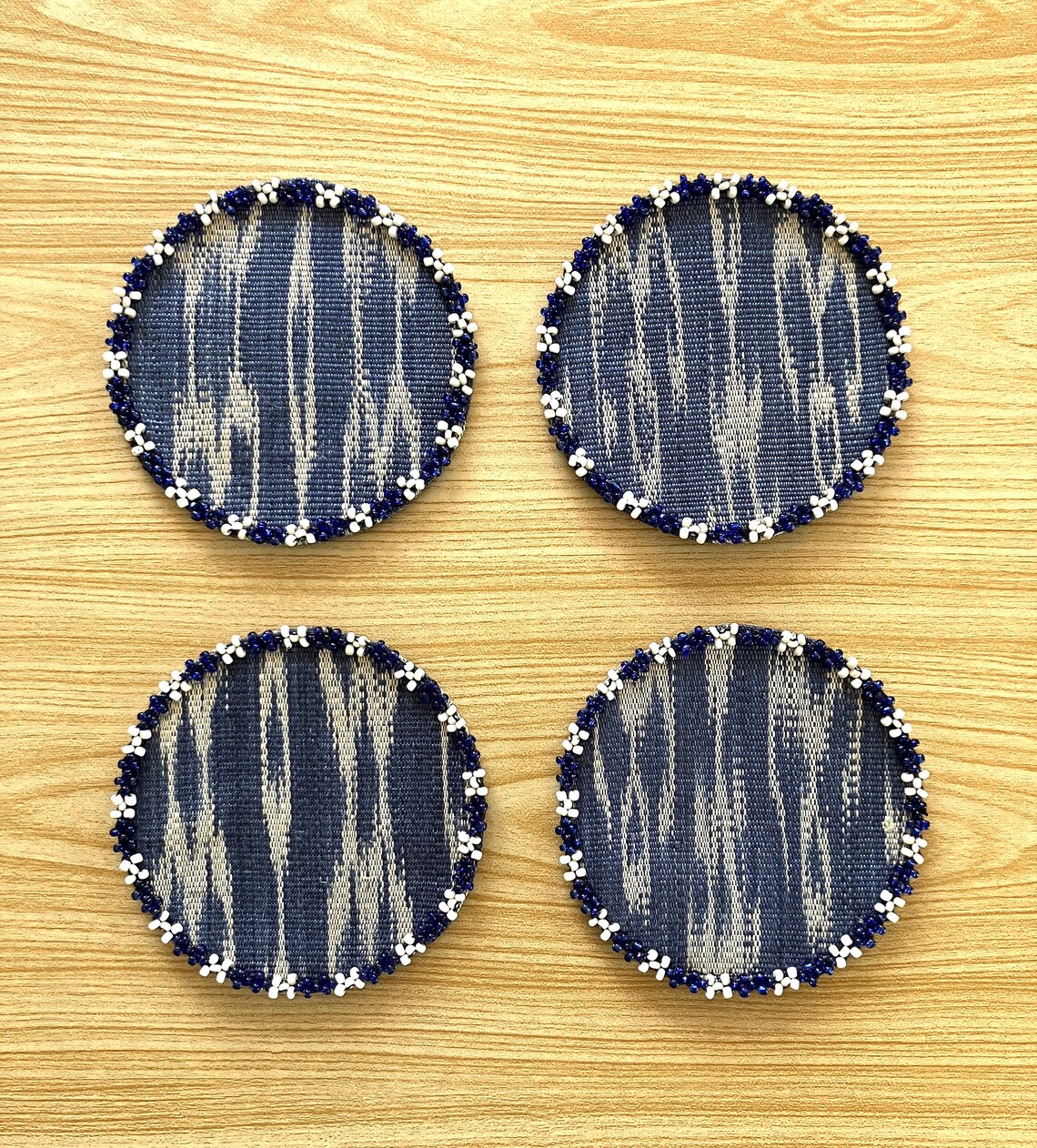Set of 4 Abaca Coasters, Handwoven Beaded Coasters, Ikat Coasters ...