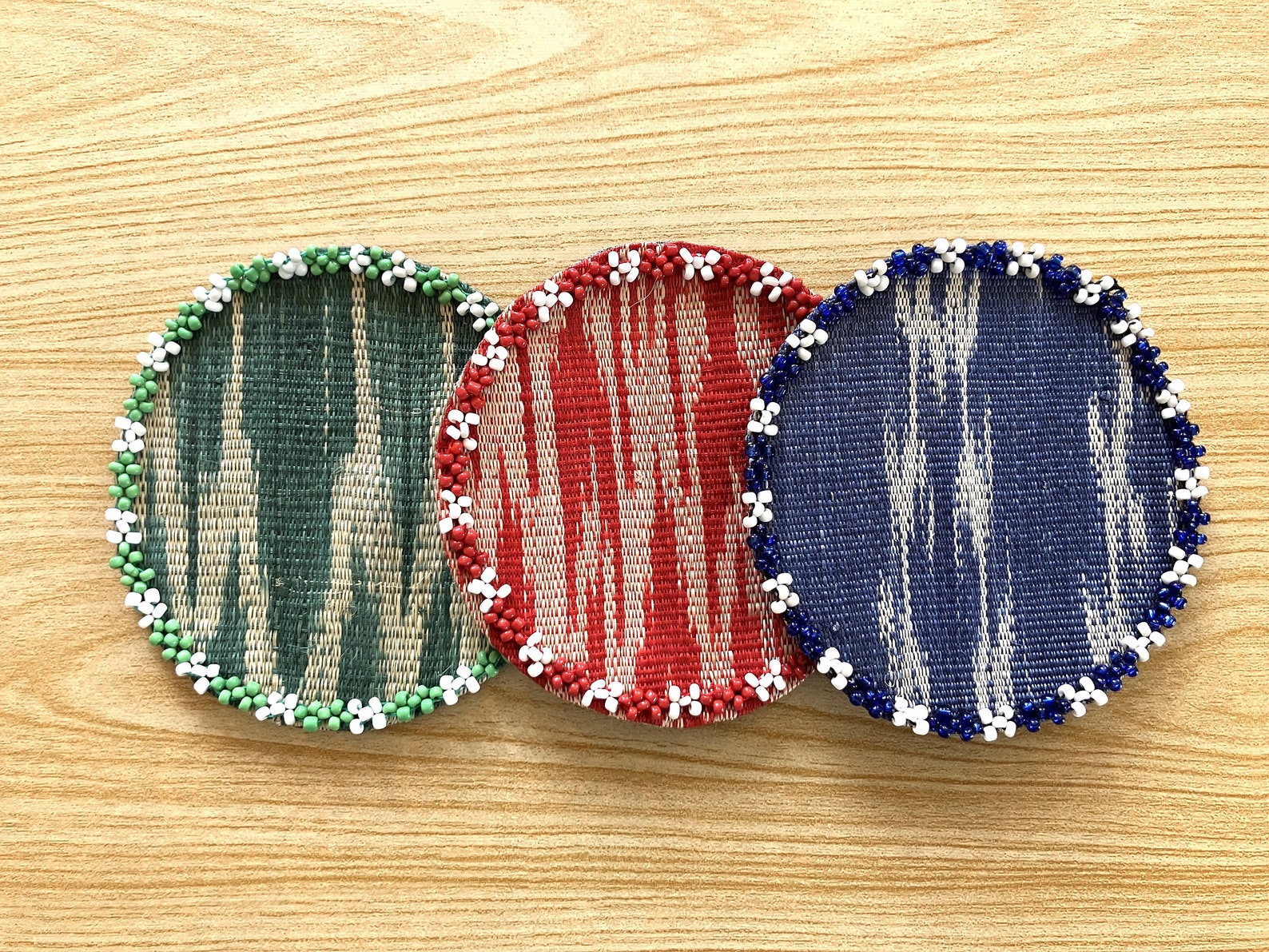 Set of 4 Abaca Coasters, Handwoven Beaded Coasters, Ikat Coasters ...