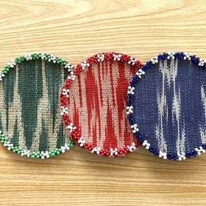 Set of 4 Abaca Coasters, Handwoven Beaded Coasters, Ikat Coasters ...