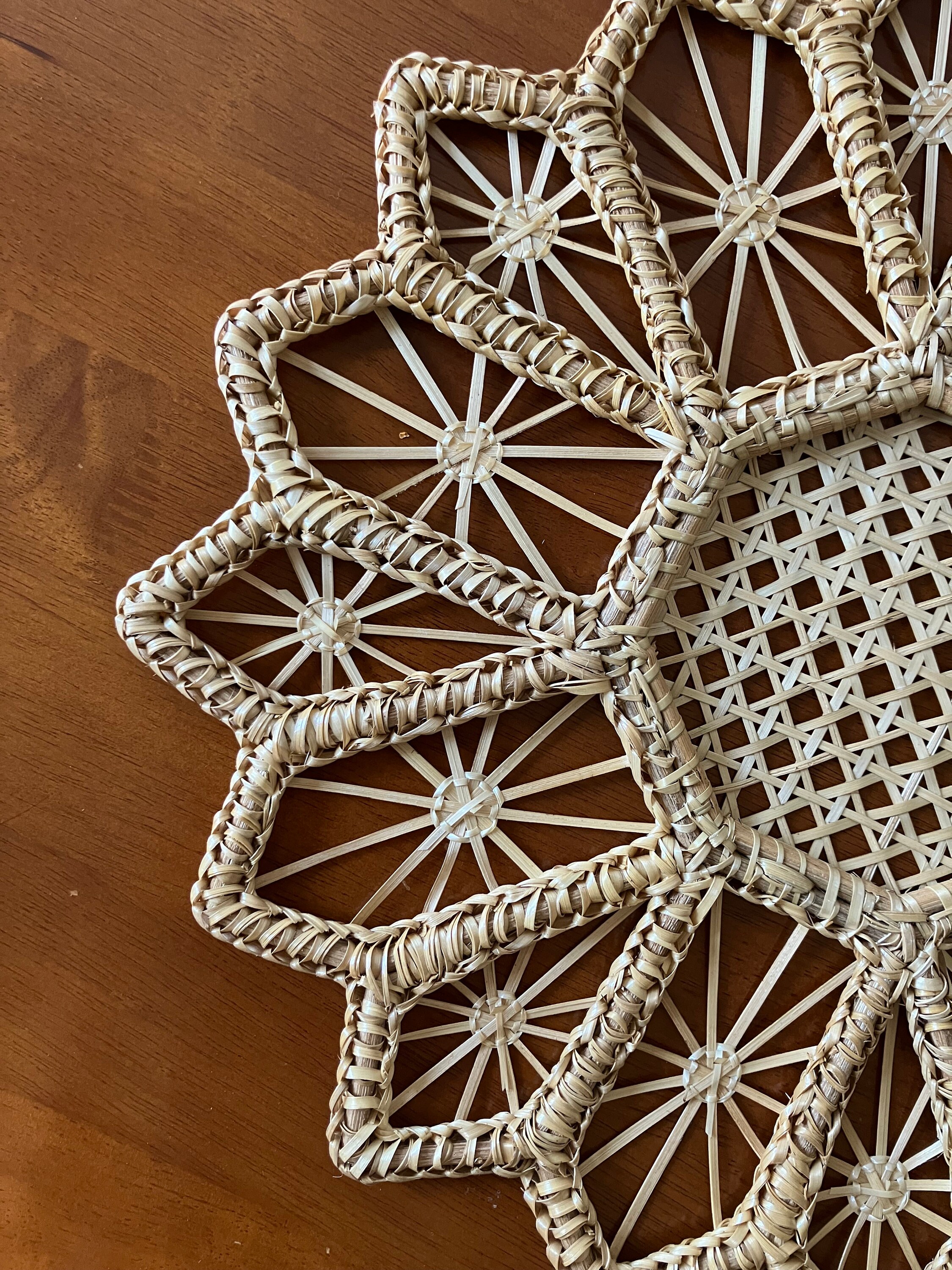 Set of 4 Rattan Placemat, Sun Flower Design, Wicker Placemat, Plate ...