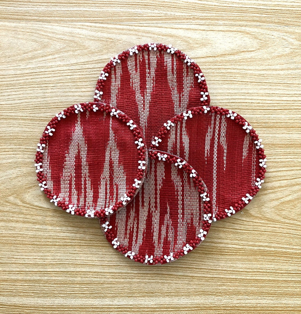 Set of 4 Abaca Coasters, Handwoven Beaded Coasters, Ikat Coasters ...