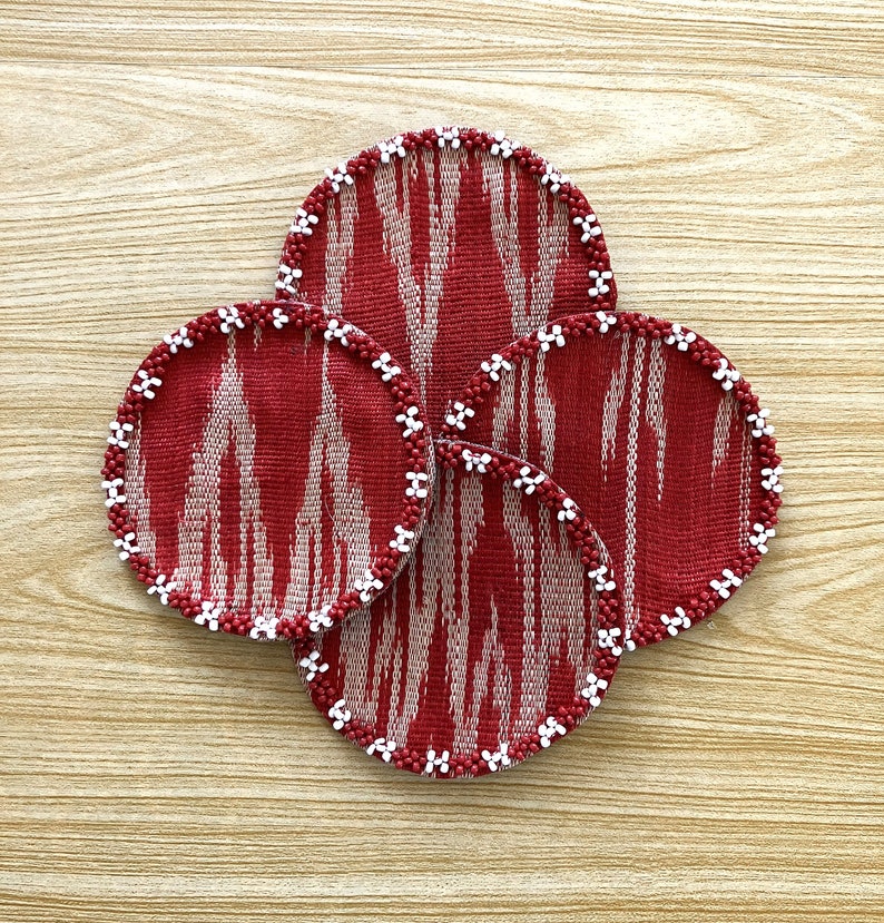 Set of 4 Abaca Coasters, Handwoven Beaded Coasters, Ikat Coasters ...