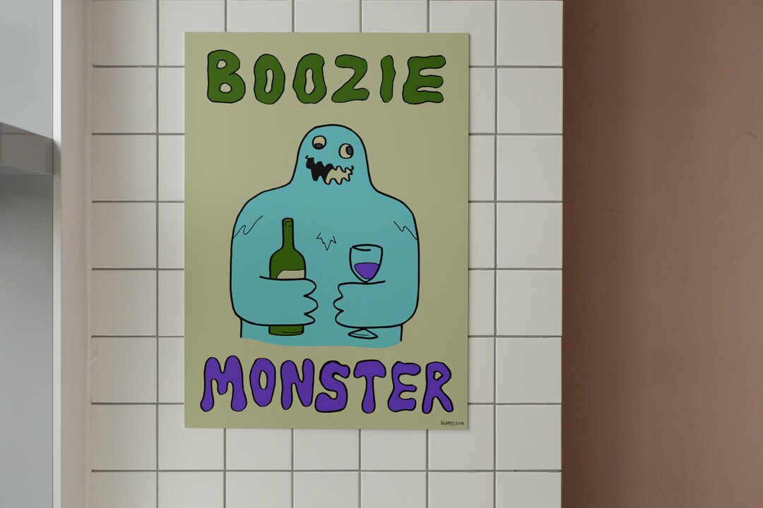 Booze Monster Art Print Cartoon Wall Art Typography Print Drinking ...