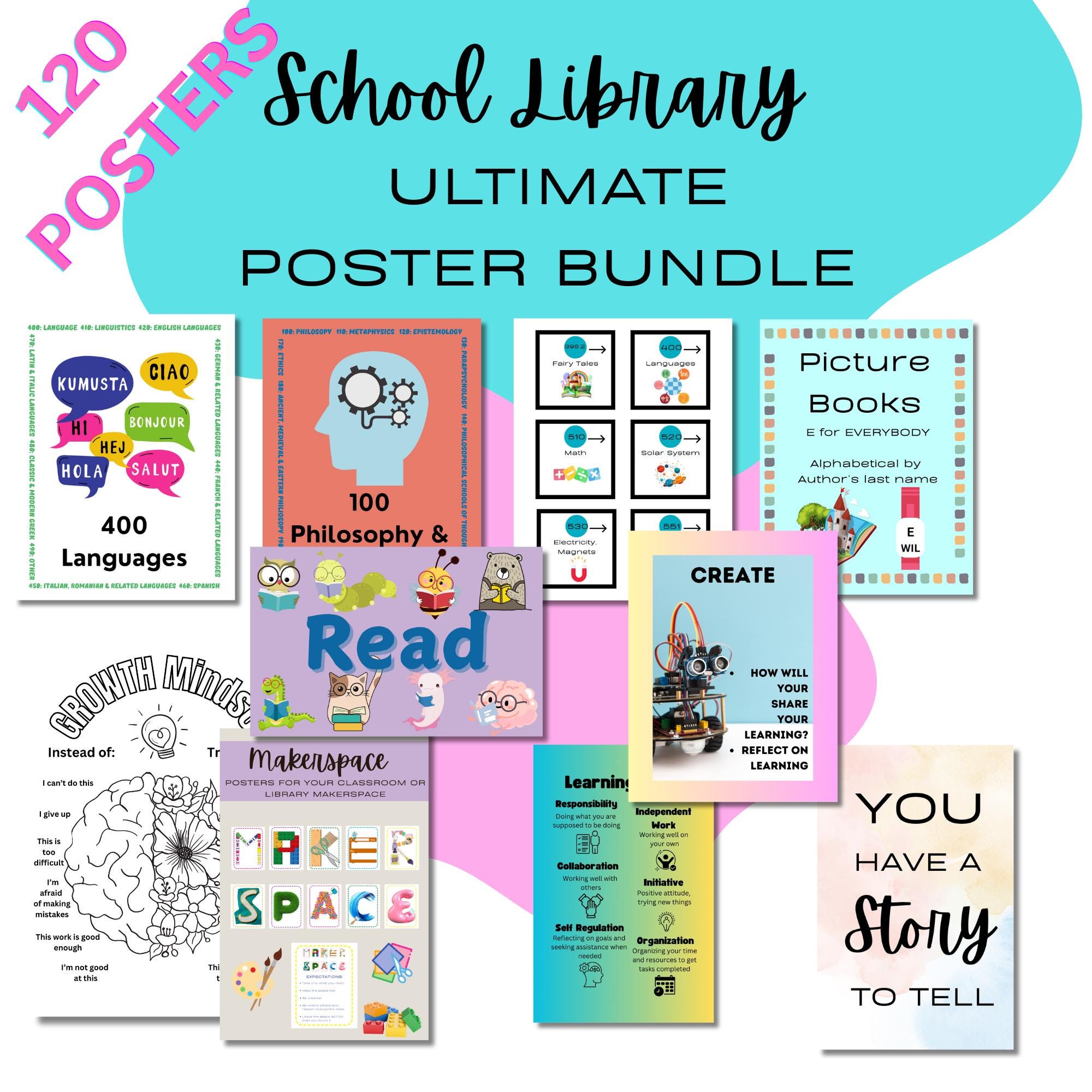 Ultimate School Library Posters Bundle | Dewey Decimal Signs | Genre ...