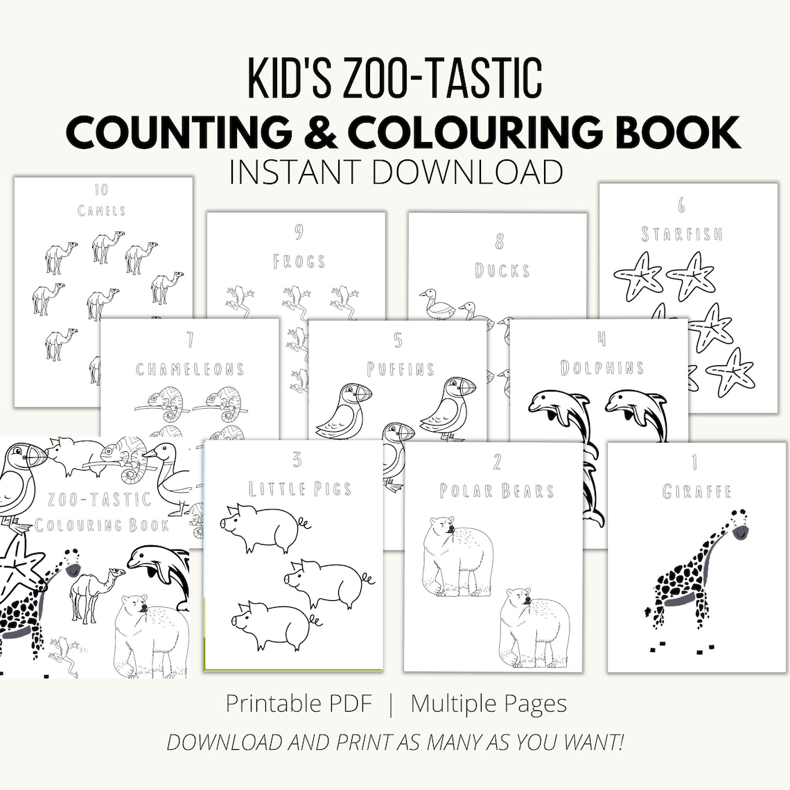 Kids' Zoo-tastic Colouring Book (cover + 10 Pages) - Etsy Canada