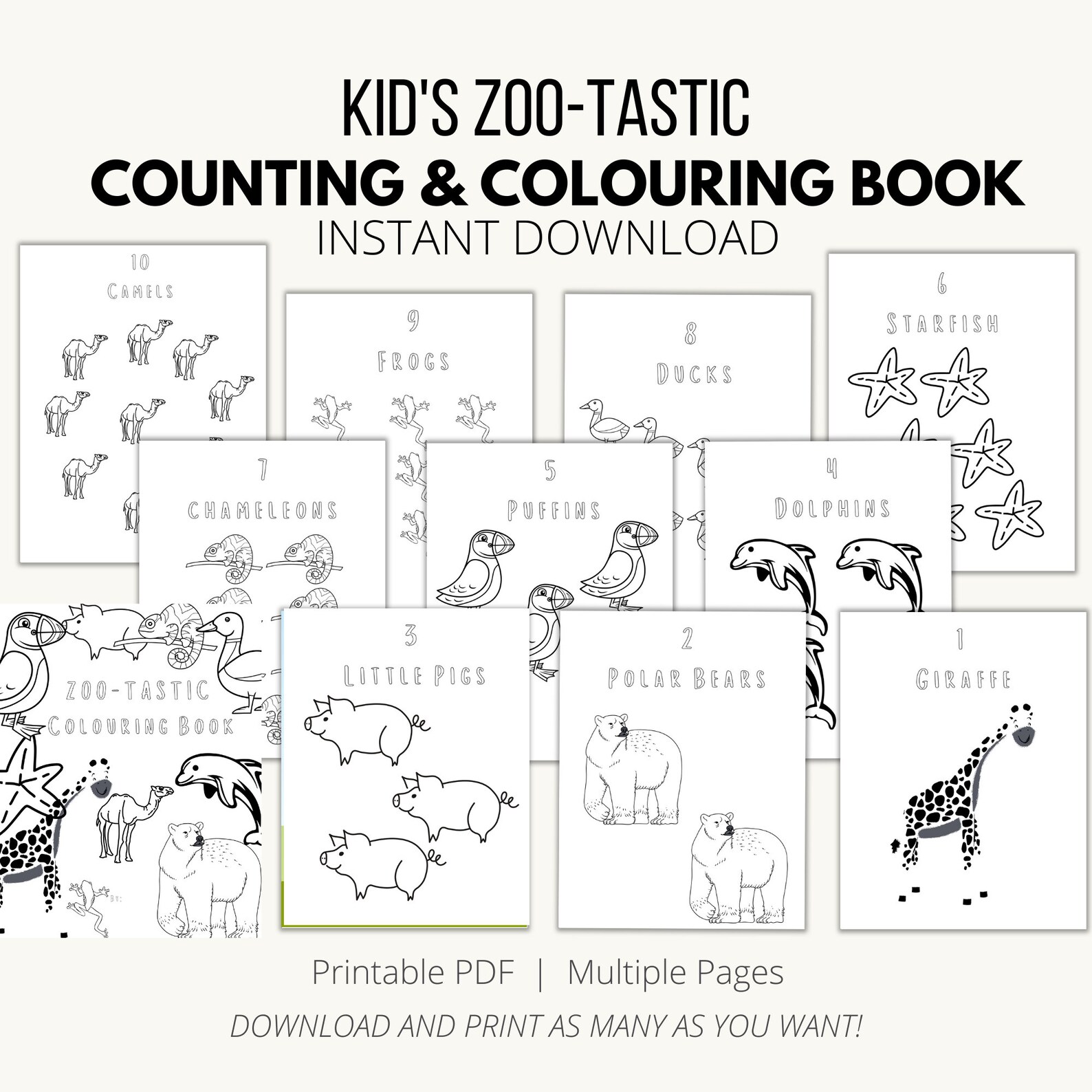 Kids' Zoo-tastic Colouring Book (cover + 10 Pages) - Etsy Canada