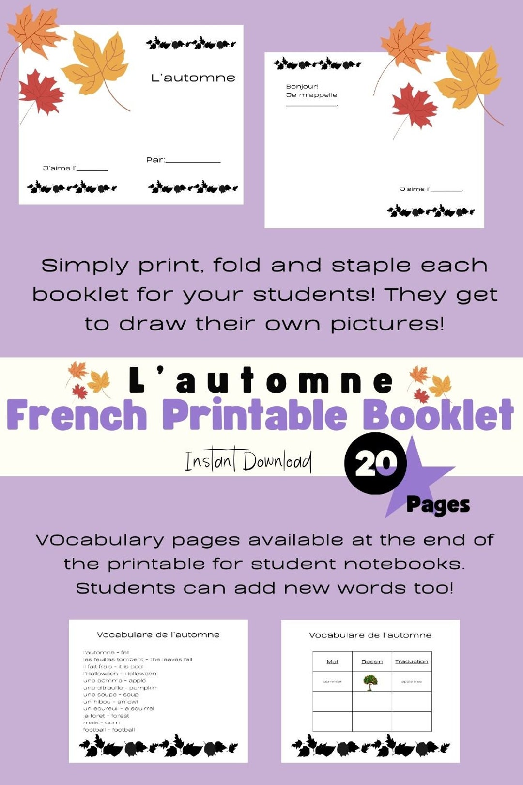 L'automne Autumn Fall French Printable Booklet Activities Worksheets - Etsy