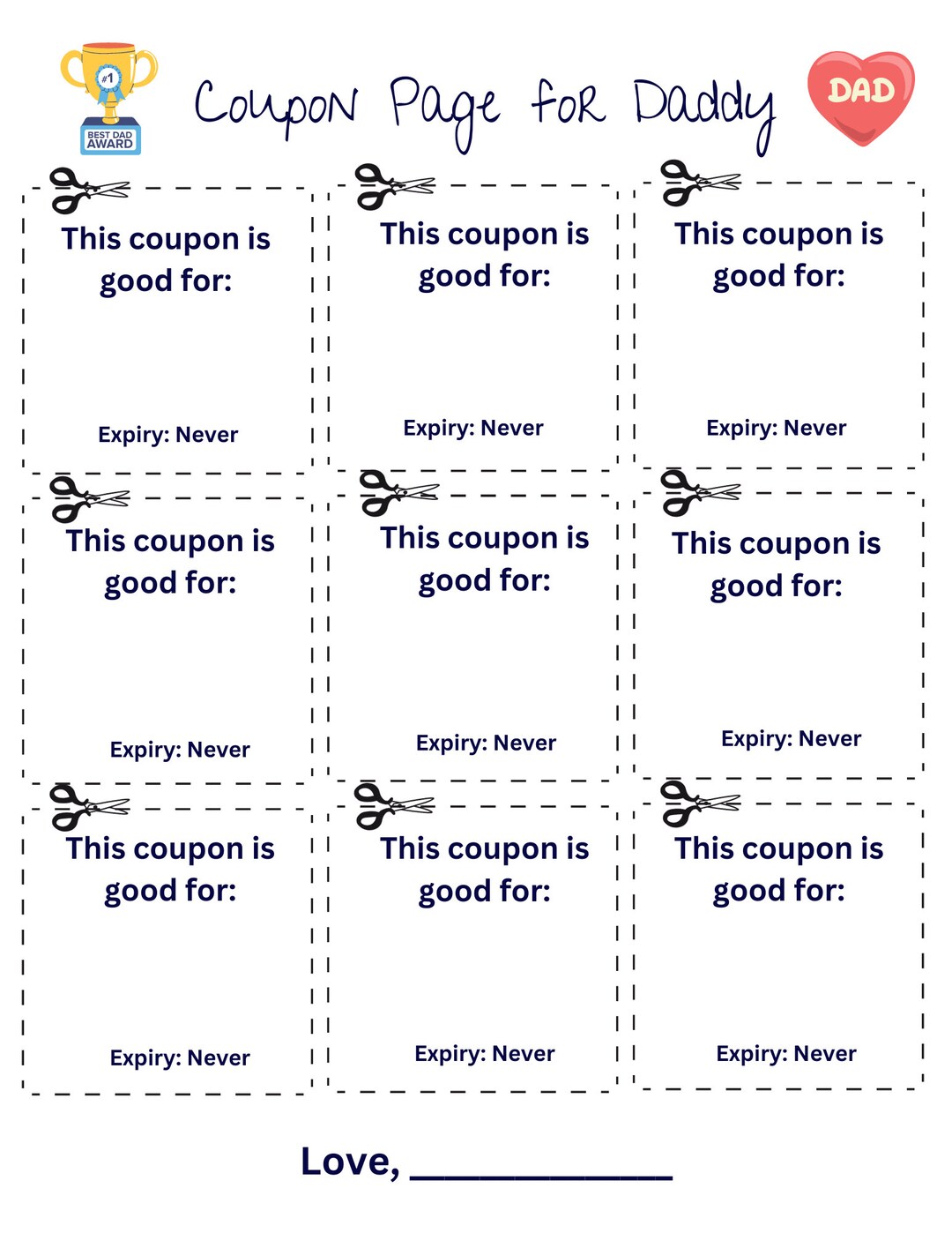 Coupons for Daddy Printable Father's Day or Birthday - Etsy